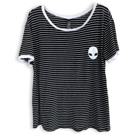 Luna Chix | Tops | Luna Chix Black White Striped Alien Tee Shirt | Poshmark